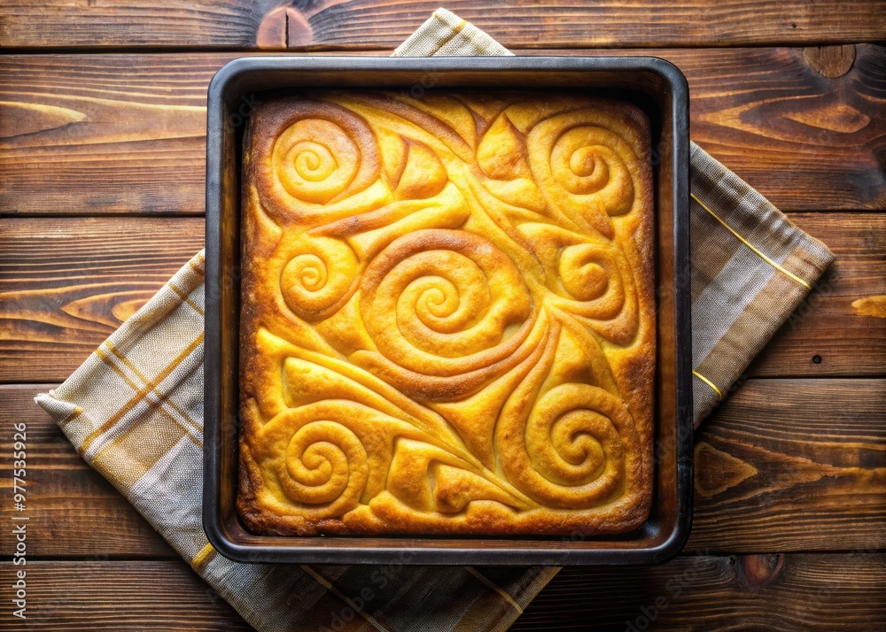 Warm golden cornbread fresh from the oven, topped with a stylized ...