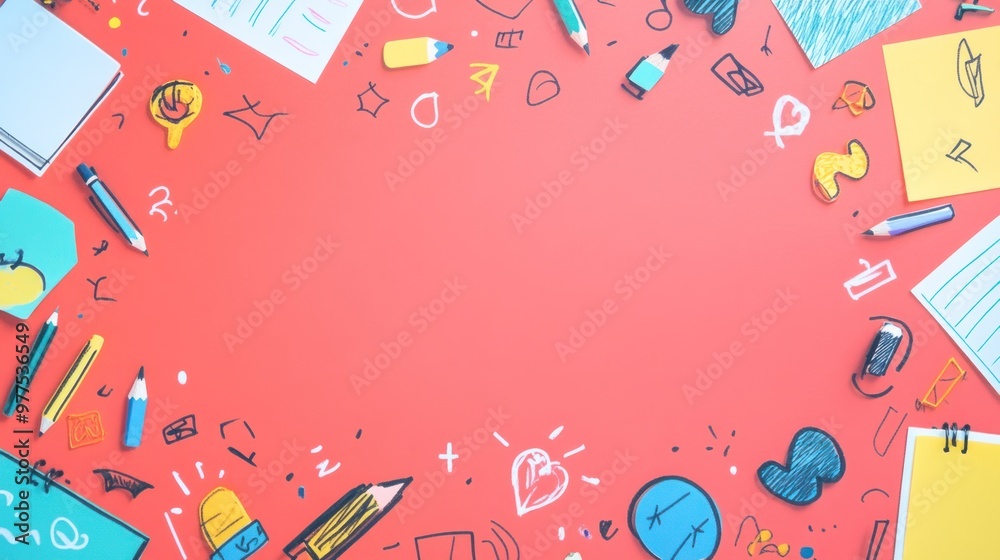 A colorful hand-drawn sticky note template with playful scribbles and ...