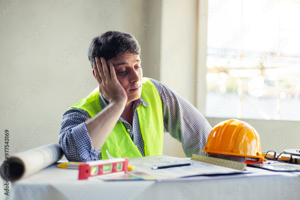 Caucasian man architect engineer construction tired and exhausted ... Caucasian man architect engineer construction tired and exhausted ...