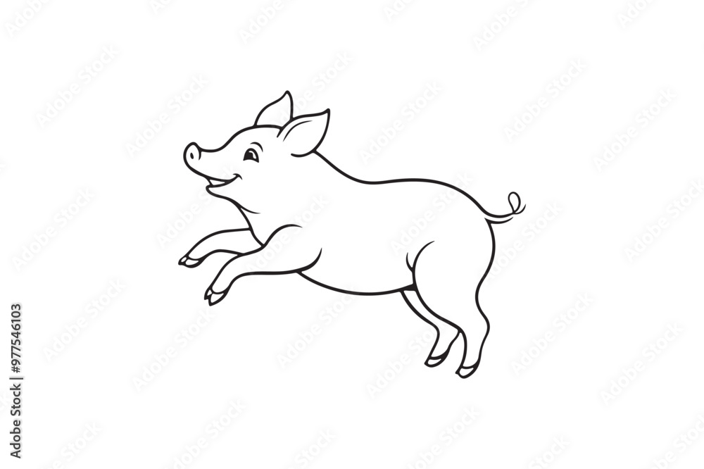 Pig line art silhouette vector illustration, Pig line art silhouette ...