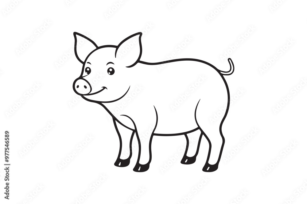 Pig line art silhouette vector illustration, Pig line art silhouette ...