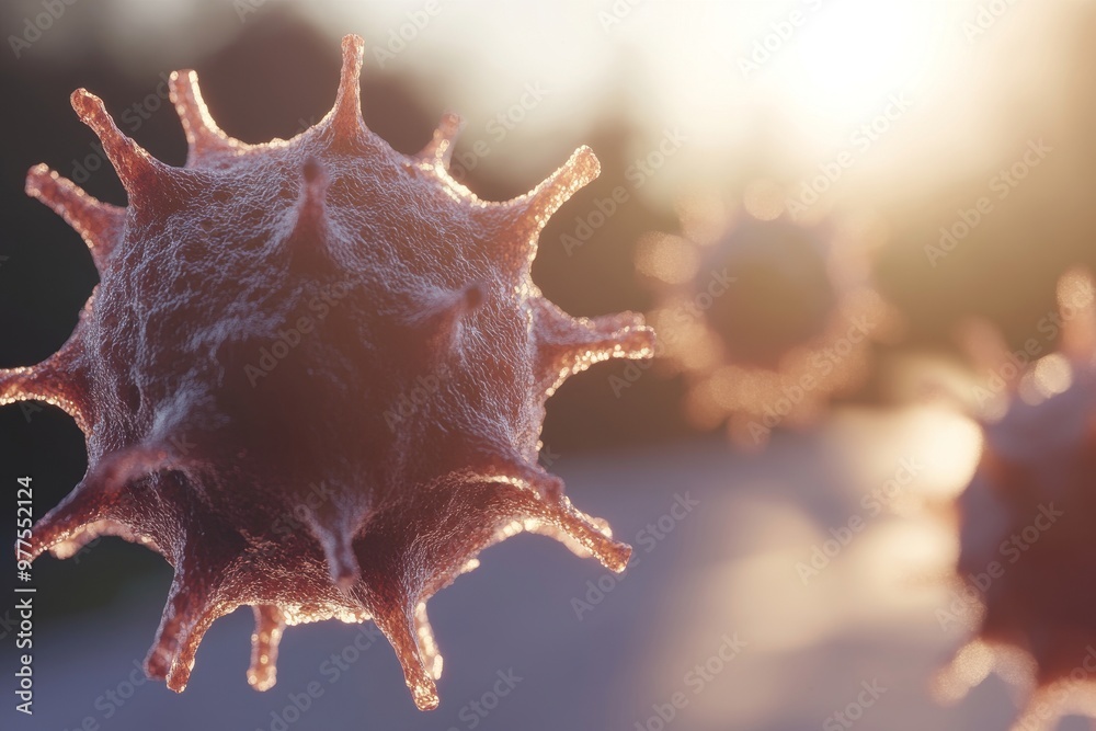 Animated stock illustration of a close-up of a red viral particle and ...