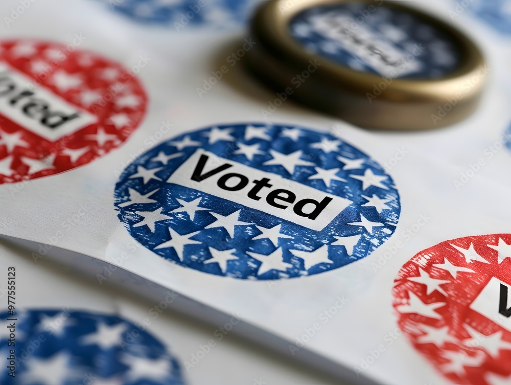 Red and blue stamp on the table, a symbol of unity and Vote Stock Photo ...