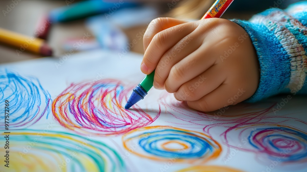 Hand Holding a Crayon Drawing on Paper: A child’s hand gripping a ...