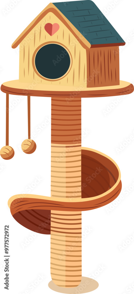 Cat house. Cartoon illustration of a tree house with a scratching post ...