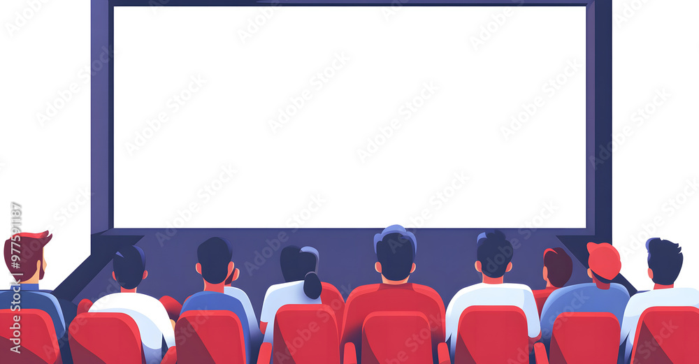 Crowded Cinema Audience Watching a Blank Movie Screen in a Large ...