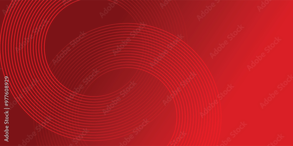 Collection of red concentric circles. Collection of radial sound wave ...