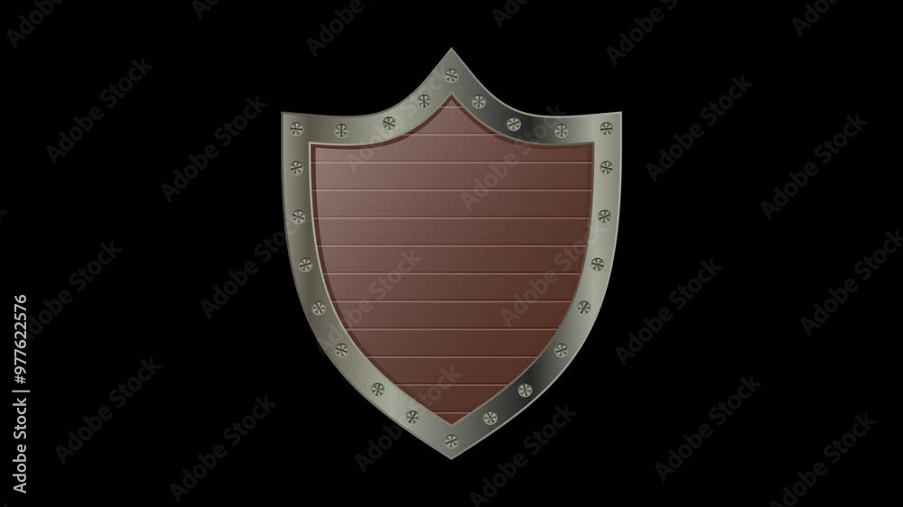 Wooden shield with steel frame animation. Medieval shield. Cartoon ...