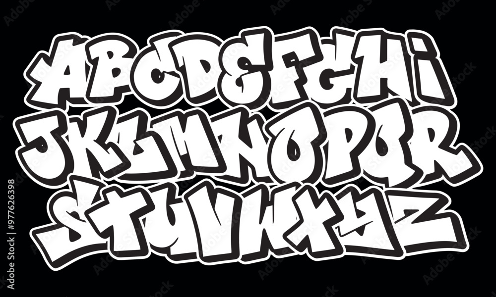 Alphabet in street graffiti style, hand drawn. vector graffiti alphabet ...
