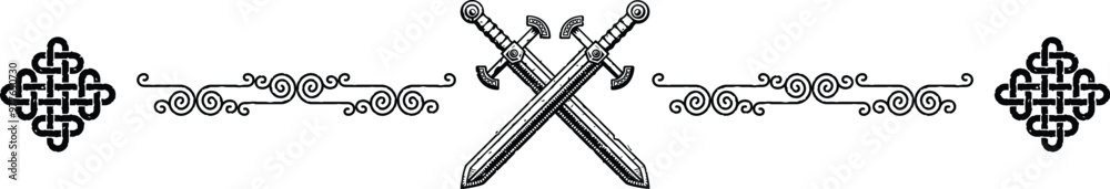 Celtic Header - Curved Lines - Knot Ends - Crossed Swords Coat of Arms ...