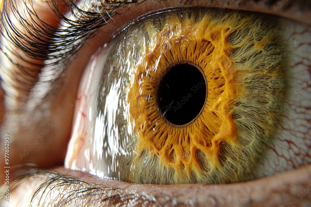 Golden eye with sharp iris detail and intense contrast showcasing ...