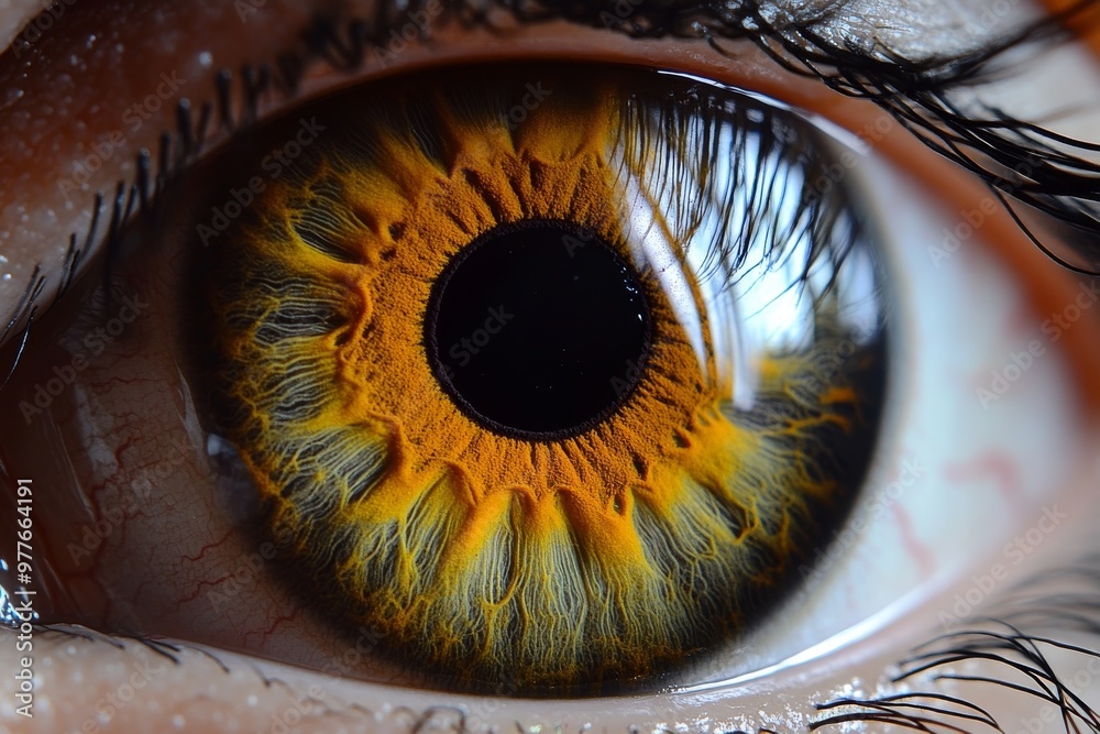 Detailed golden iris with sharp textures and natural veins photographed ...