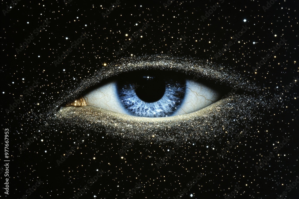 Starry black eye representing the endlessness of the universe capturing ...