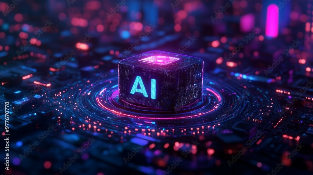 AI logo on a cube, futuristic style, blue and purple gradient ...