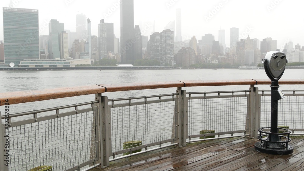 New York City waterfront skyline, Manhattan Midtown buildings ...