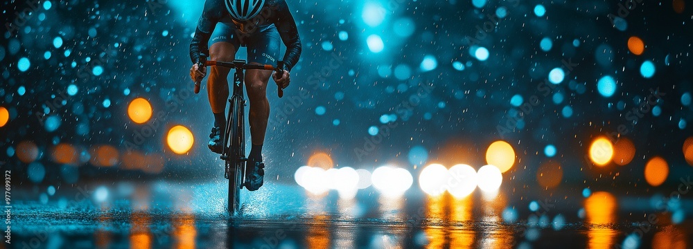 An aspiring triathlete cycles through the night, enduring the rain in ...