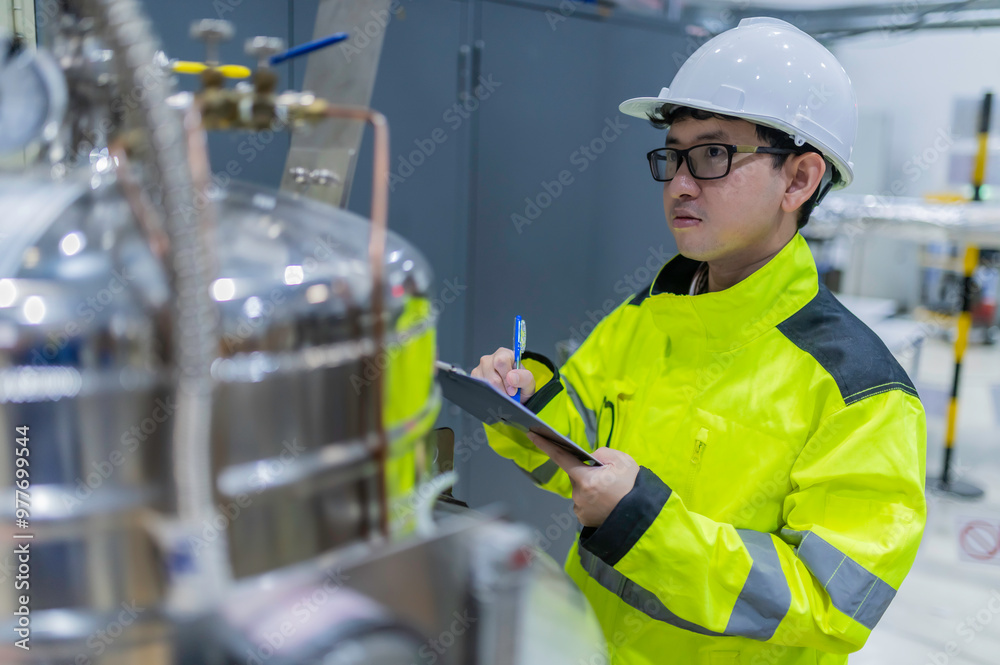 Asian engineer working at Operating hall,Thailand people wear helmet ...