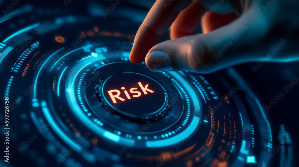 Risk levels dial control. Wireframe hand adjusting a risk level knob to ...