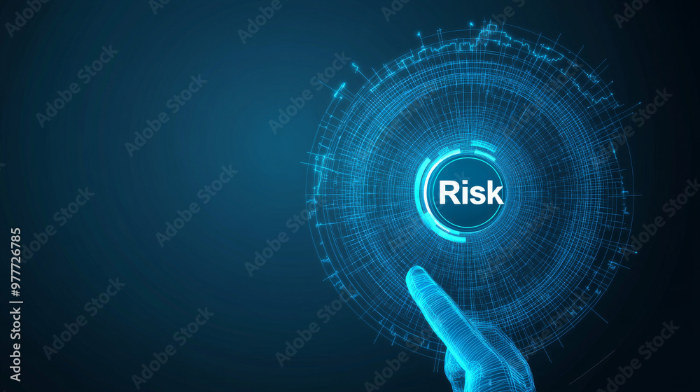 Risk levels dial control. Wireframe hand adjusting a risk level knob to ...