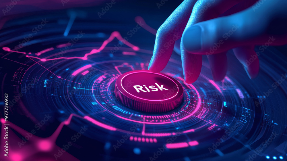 Risk levels dial control. Wireframe hand adjusting a risk level knob to ...