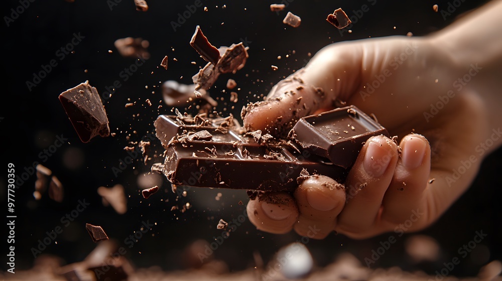 Hand Smashing a Chocolate Bar: A hand smashing a chocolate bar, with ...
