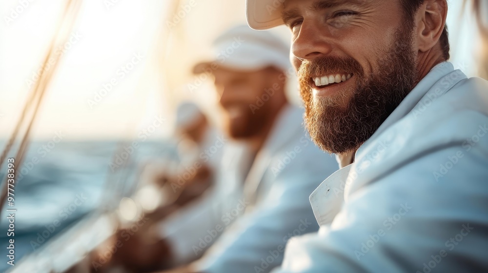 Group of sailors in white uniforms navigating a boat on open water at ...
