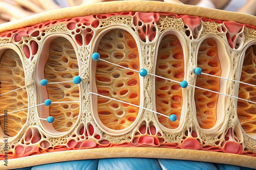 Zoomed-in illustration of human osteon structure, showcasing concentric ...