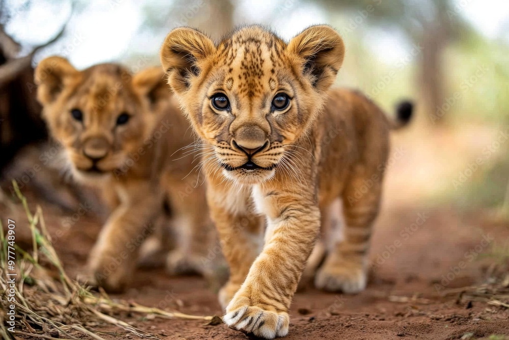 Kenya lion cubs learning to stalk and hunt, playfully pouncing on each ...