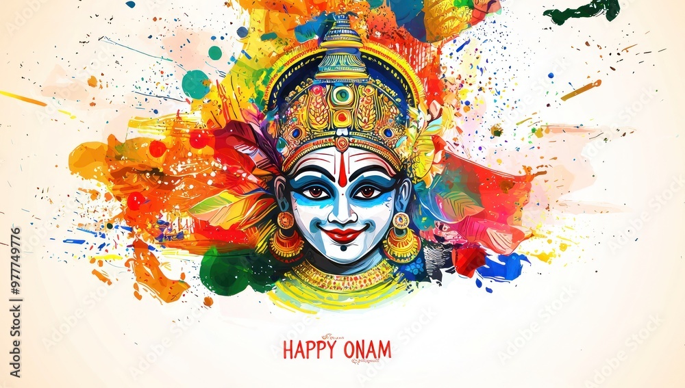 Vector illustration of the happy Onam festival with a Kathakali mask in ...