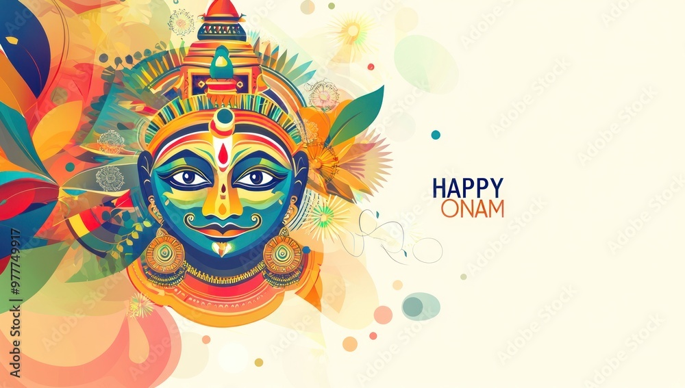 Vector illustration of the happy Onam festival with a Kathakali mask in ...