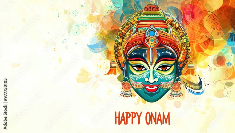 Vector illustration of the happy Onam festival with a Kathakali mask in ...