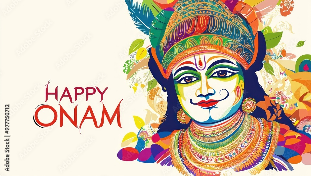 Vector illustration of the happy Onam festival with a Kathakali mask in ...