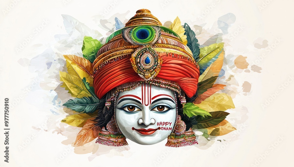 Vector illustration of the happy Onam festival with a Kathakali mask in ...