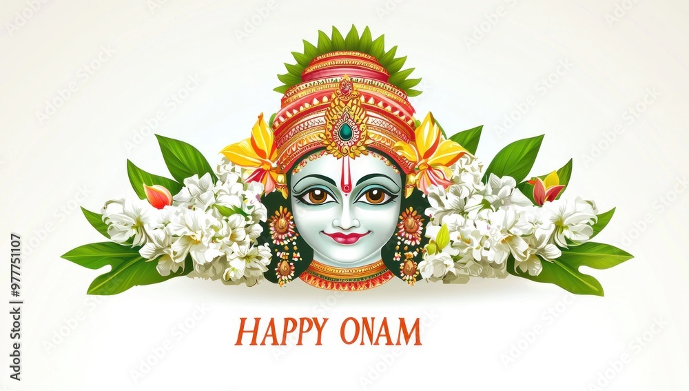 Vector illustration of the happy Onam festival with a Kathakali mask in ...