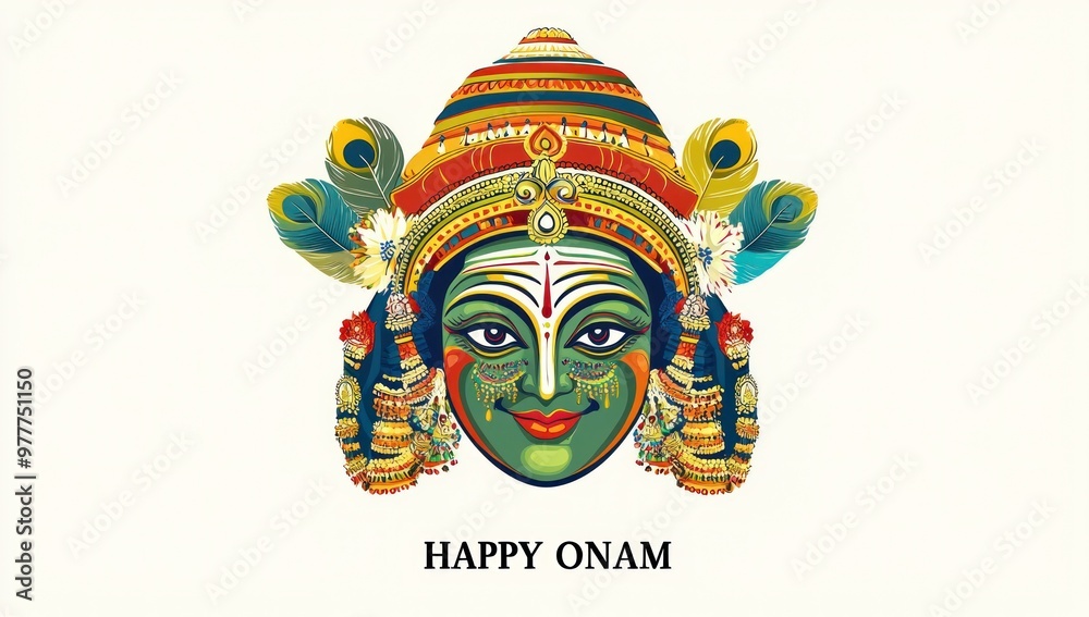 Vector illustration of the happy Onam festival with a Kathakali mask in ...