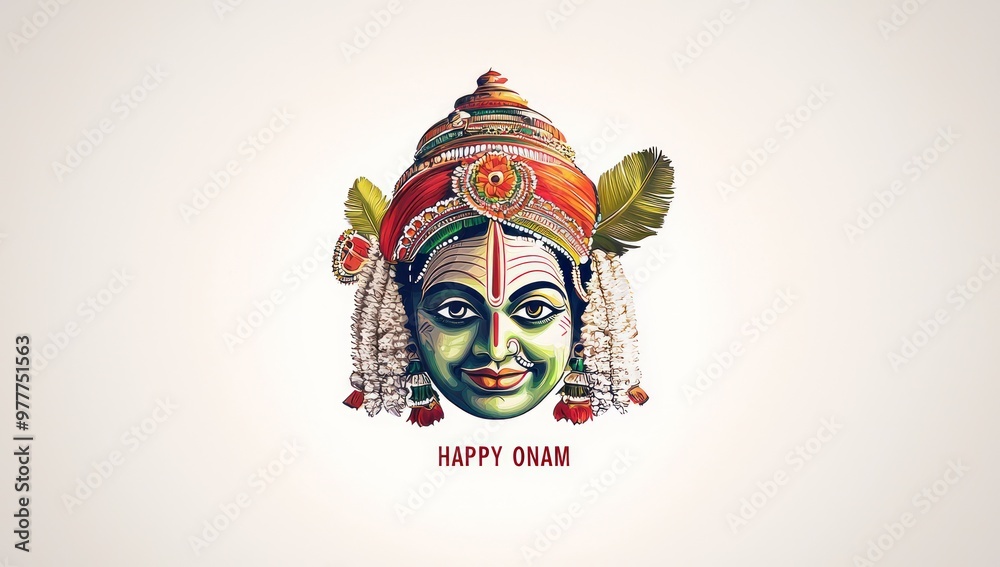 Vector illustration of the happy Onam festival with a Kathakali mask in ...