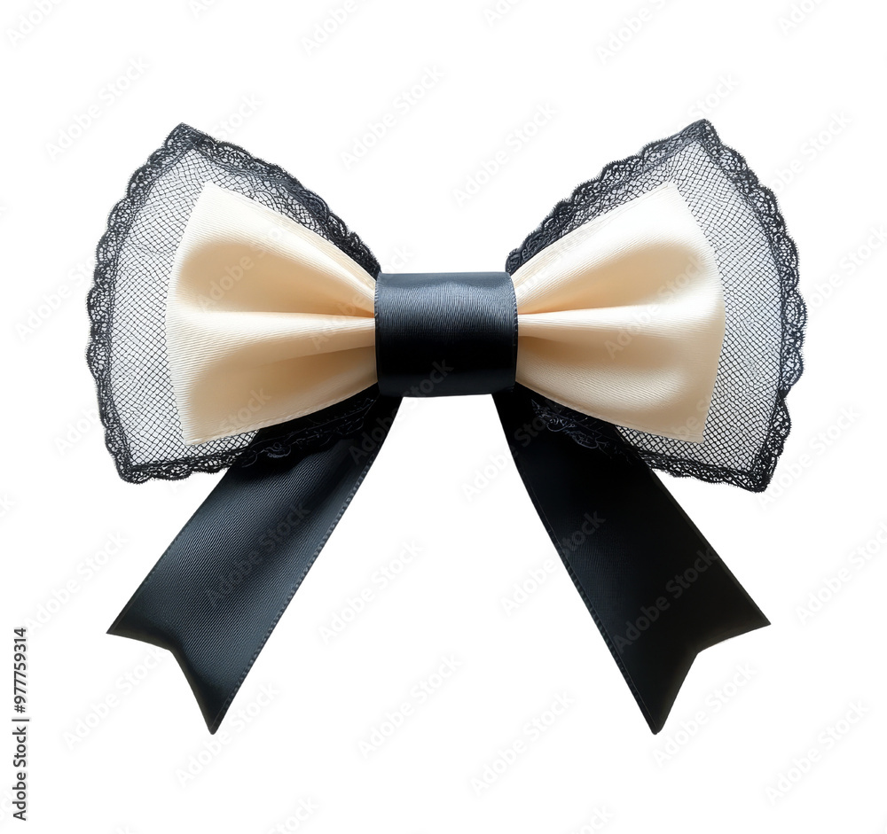 Black lace bow hairpin with oversized ribbon and transparent tulle ...
