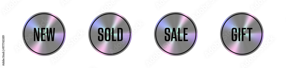Set of holographic stickers with a metallic sheen showcasing various ...