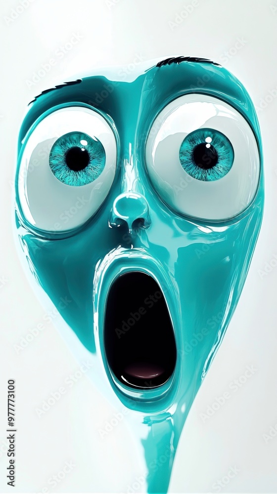 Animated blue face with wide eyes and an open mouth expressing shock or ...