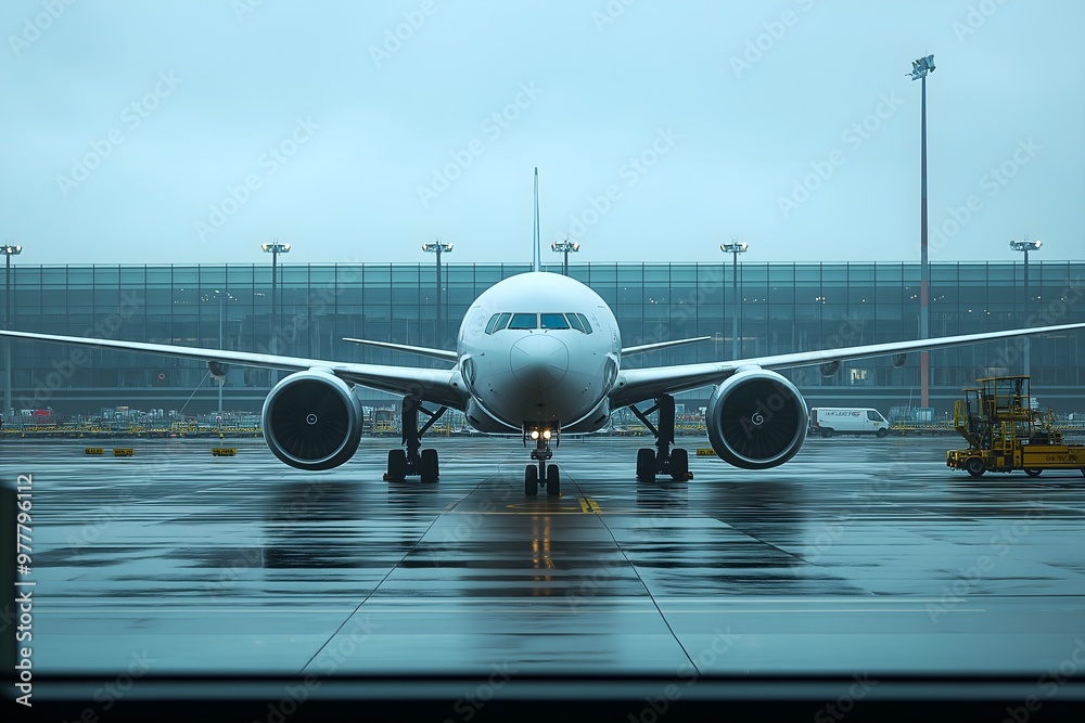 Large Airplane That Sitting In The Airport Terminal, Commercial ...