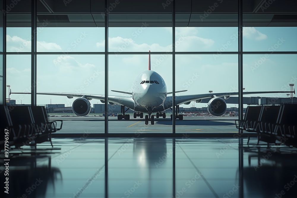 Large Airplane That Sitting In The Airport Terminal, Commercial ...