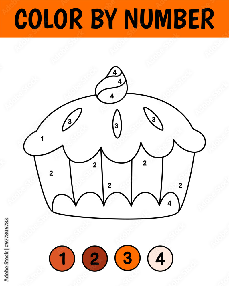 Color by number game for kids. Cute pumpkin pie. Thanksgiving coloring ...