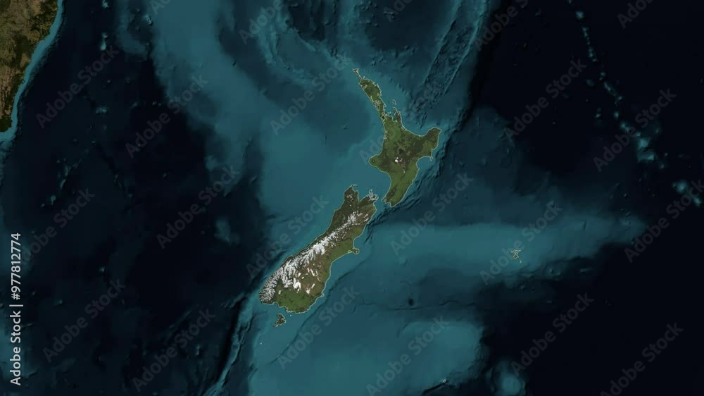 Zoom from Earth to New Zealand. (Highlighted) World map animation with ...