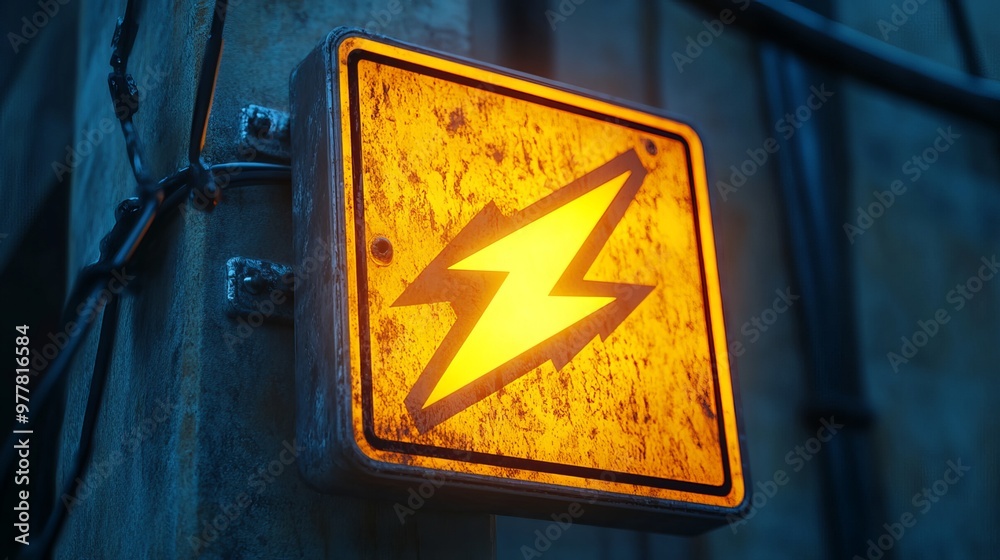 Attention-grabbing yellow 3D electric warning sign designed to alert ...