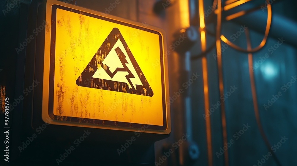 Attention-grabbing yellow 3D electric warning sign designed to alert ...