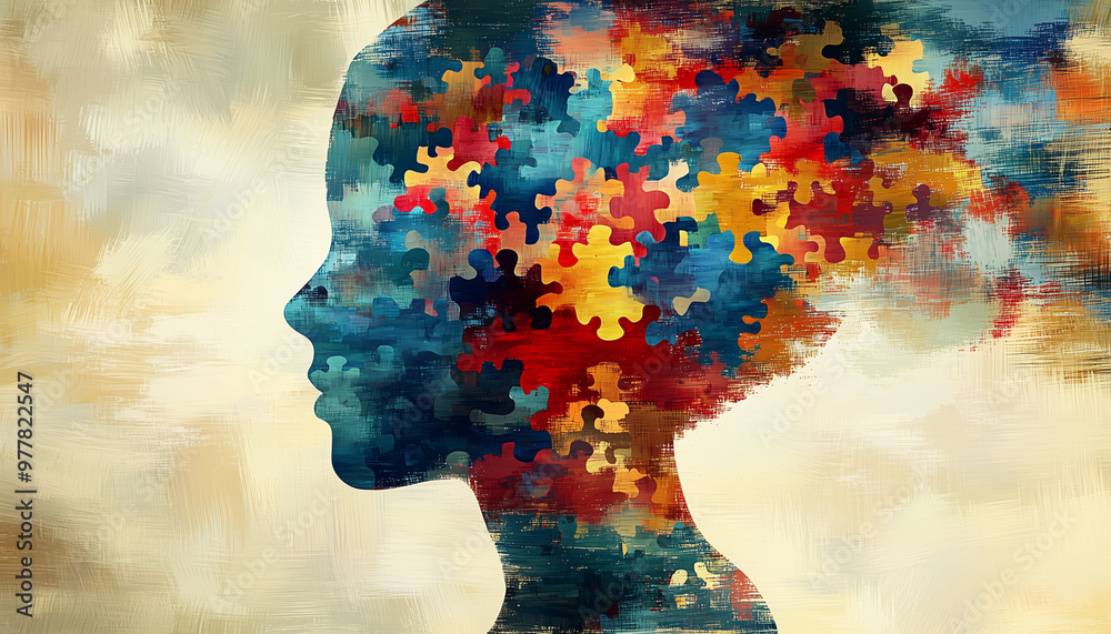 Girl with autism , abstract profile with puzzles, autism awareness ...
