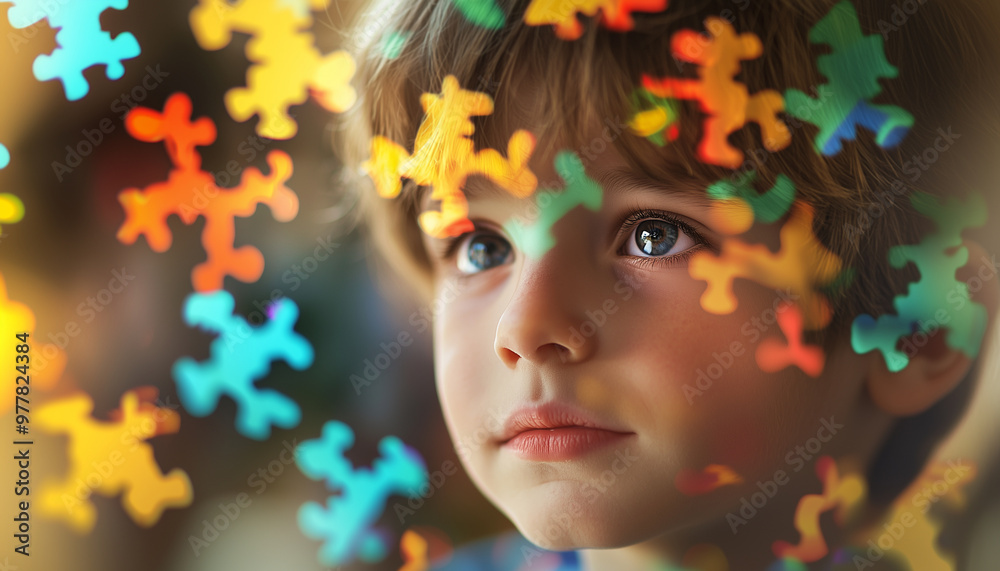 Child with autism , cute boy with puzzles, autism awareness , Can be ...