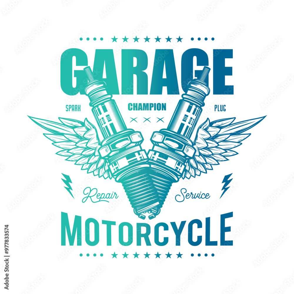 Retro poster with wings and spark plugs. Original vector illustration ...