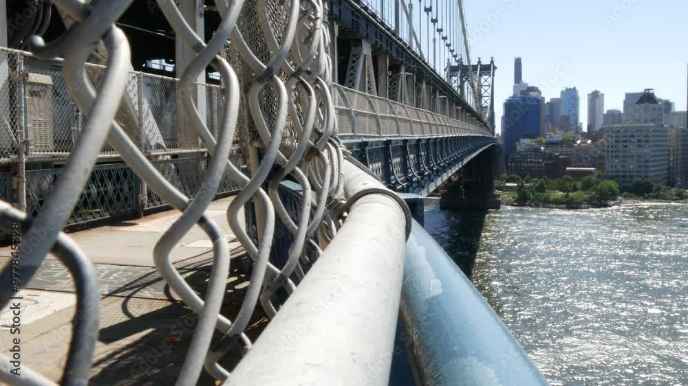 New York City Manhattan Bridge to Dumbo, Brooklyn. Waterfront skyline ...