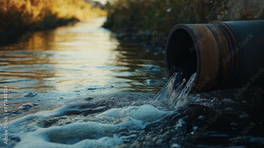 Waste discharge through a sewer pipe drains into water bodies Stock ...